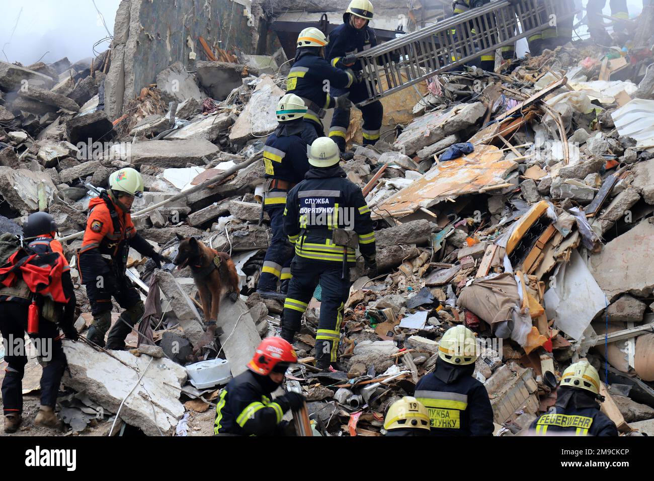 Russian missile strike on apartment building in Dnipro, Ukraine. Rocket ...