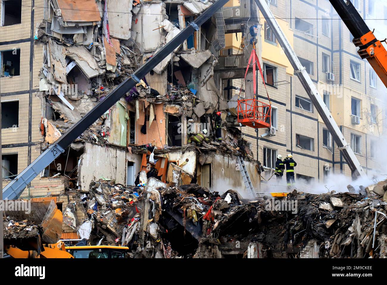 Russian missile strike on apartment building in Dnipro, Ukraine. Rocket ...
