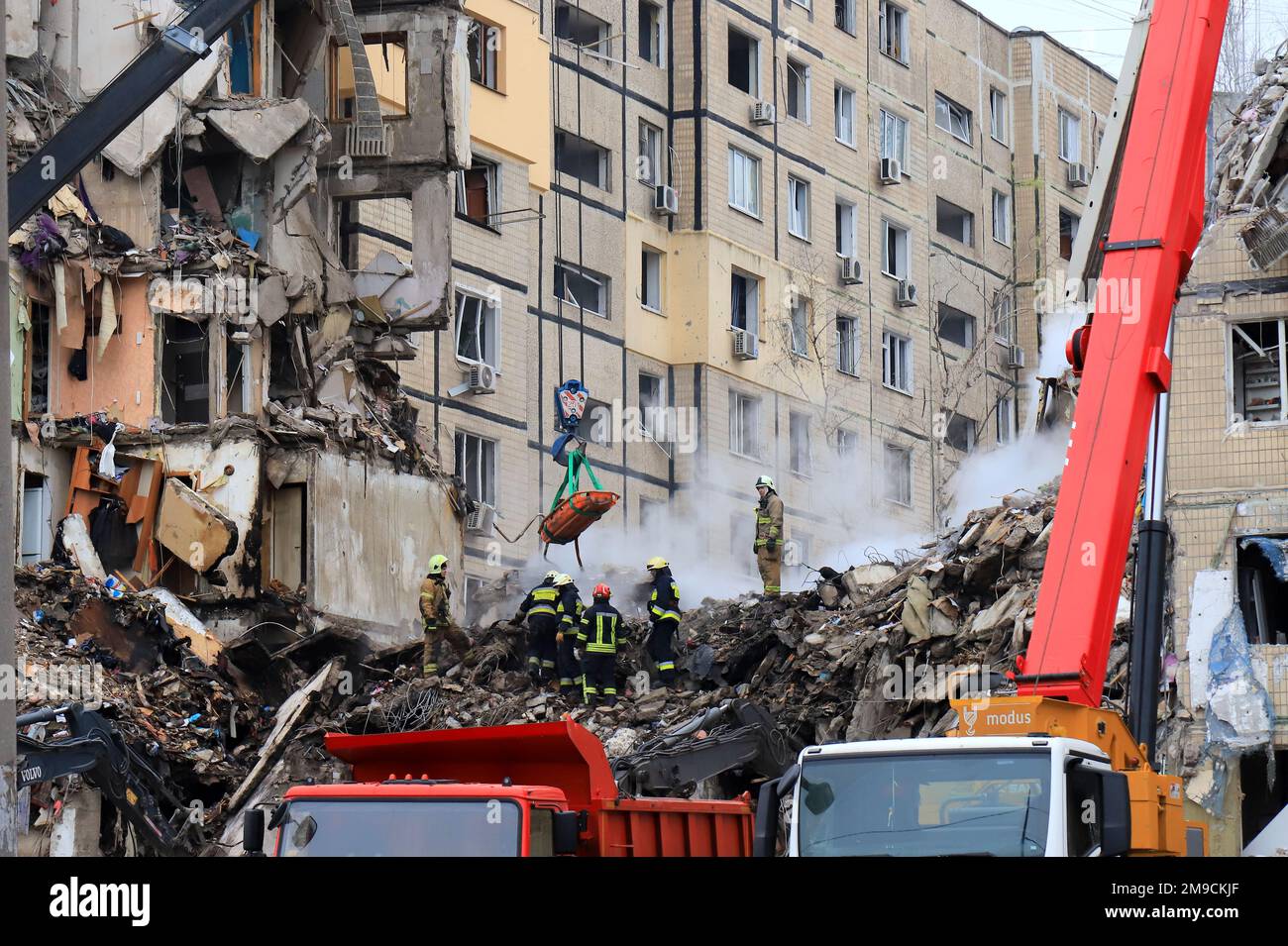 Russian missile strike on apartment building in Dnipro, Ukraine. Rocket ...