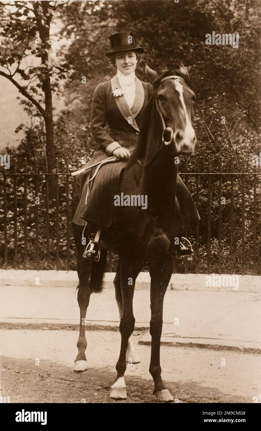 The actress Miss Jessie Bateman on horseback as 'Lady Diana' in 'The ...