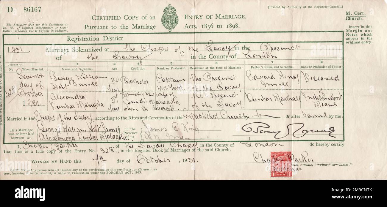 Marriage certificate history hi-res stock photography and images - Alamy