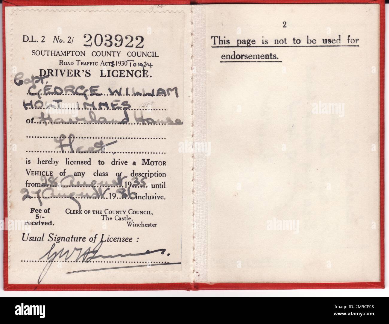 The inside pages of a UK driving licence, granting the holder ...