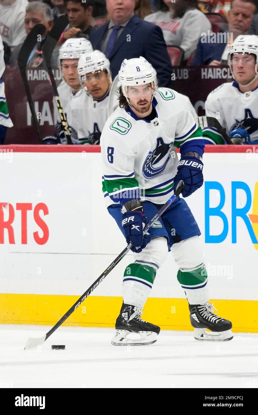 Vancouver Canucks right wing Conor Garland (8) looks for an open ...