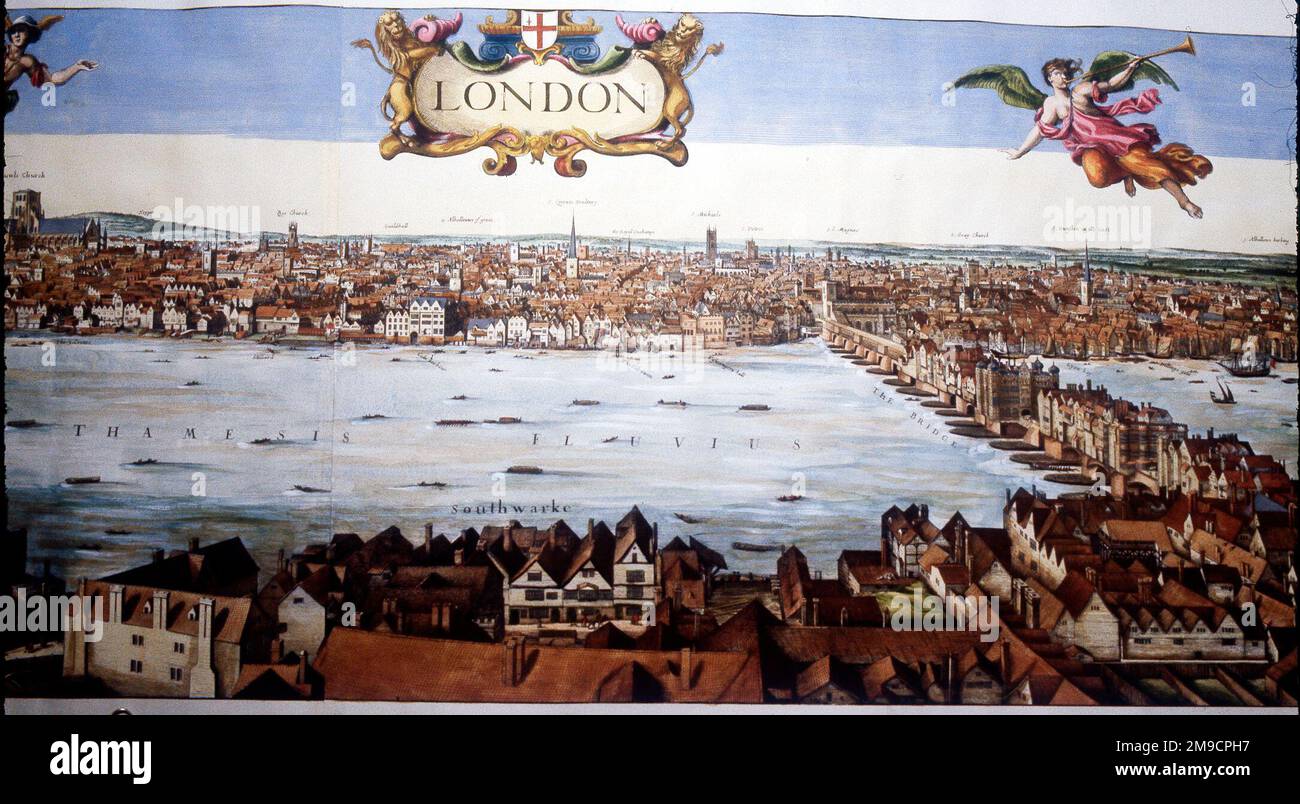17th century London Panorama and River Thames, England Stock Photo - Alamy