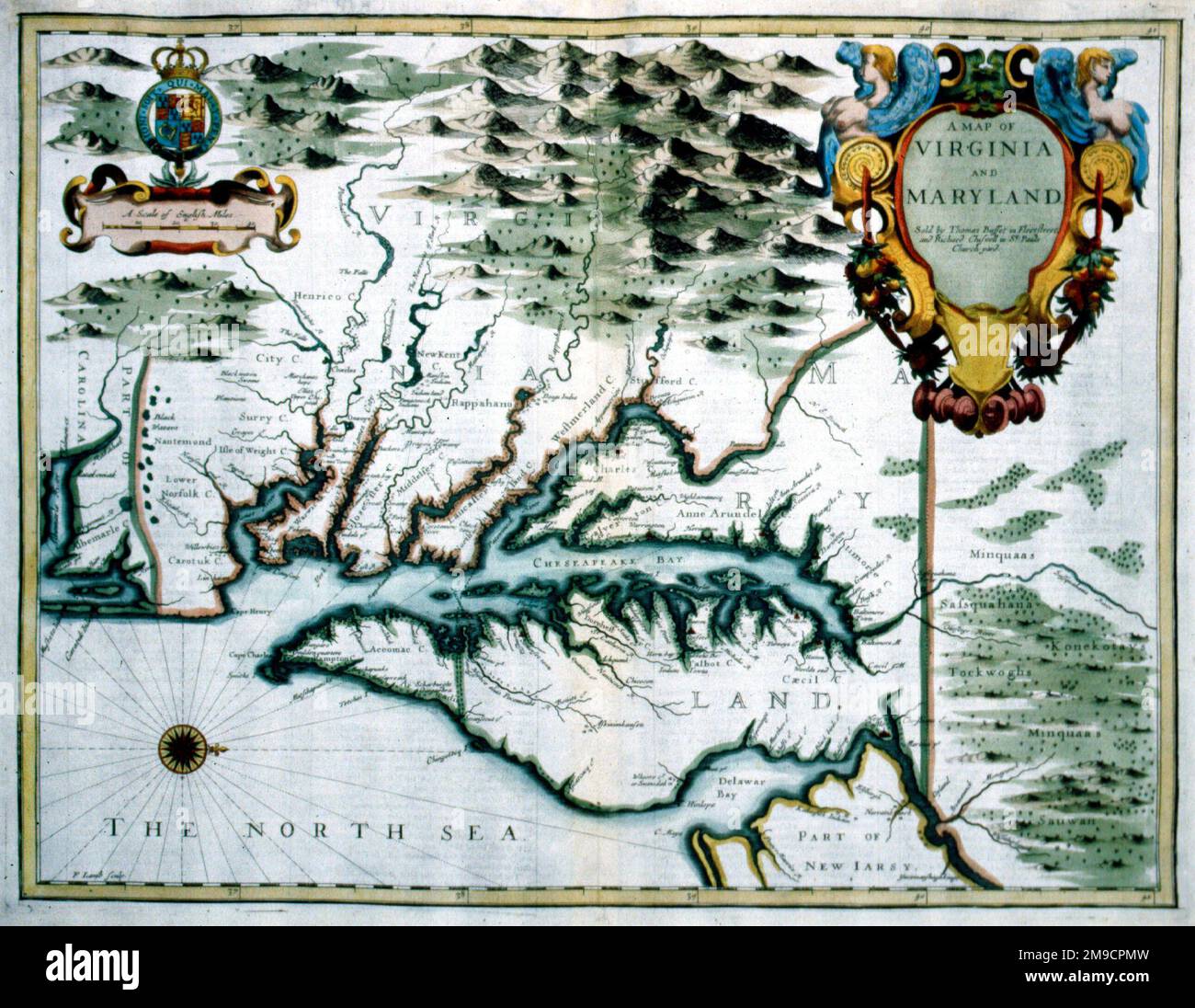 17th century Map of Virginia, America Stock Photo - Alamy