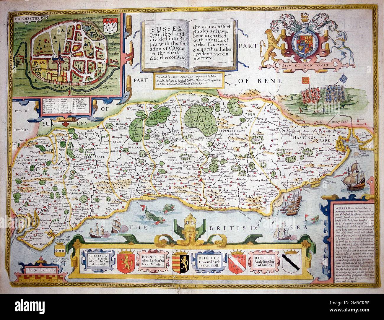 17th century Map of Sussex, England Stock Photo - Alamy