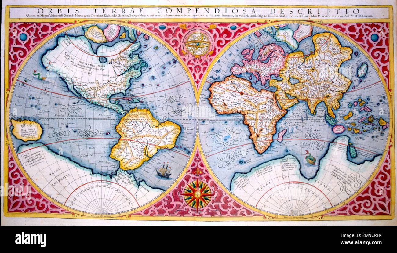 Orbis terrae compendiosa descriptio - 16th century World Map Stock ...