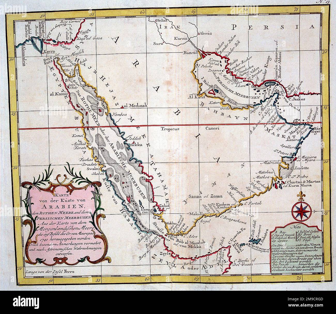 18th century Map of Arabia, the Red Sea and Persian Gulf Stock Photo ...