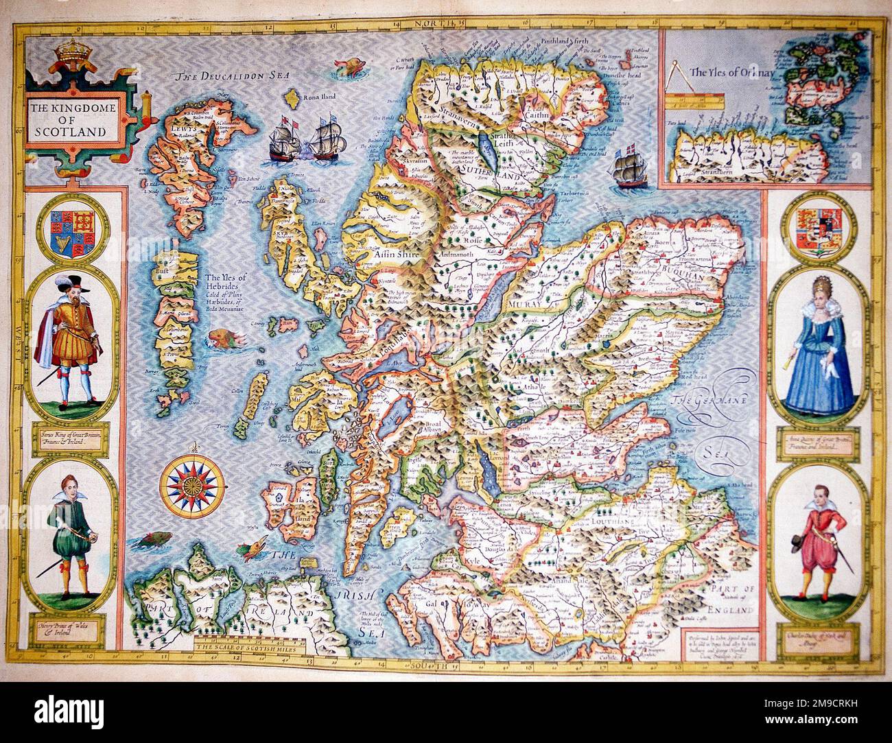 17th century Map of the Kingdom of Scotland (Royality Stock Photo - Alamy