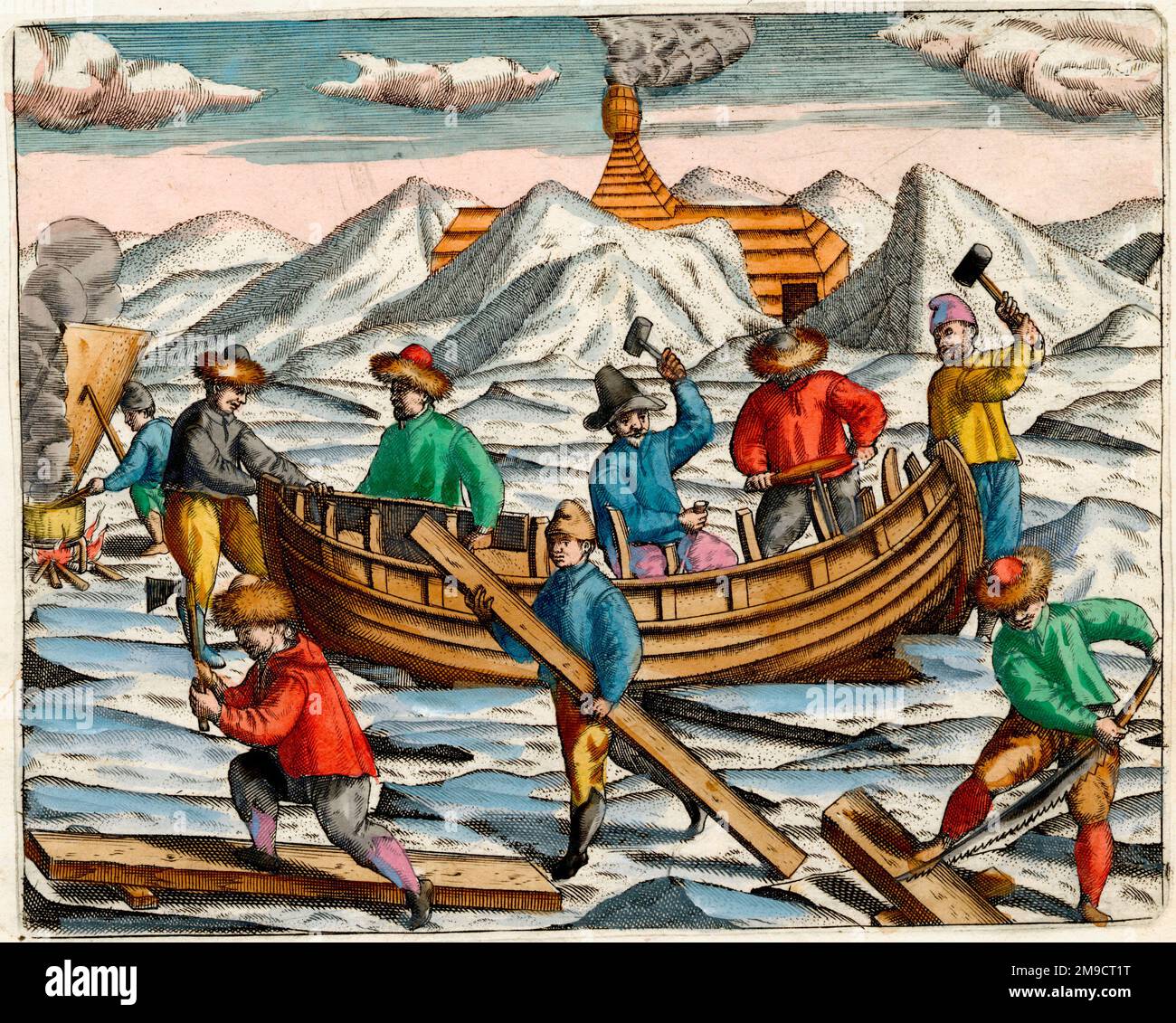 17th century Arctic expedition Boat Building On the Ice Stock Photo - Alamy