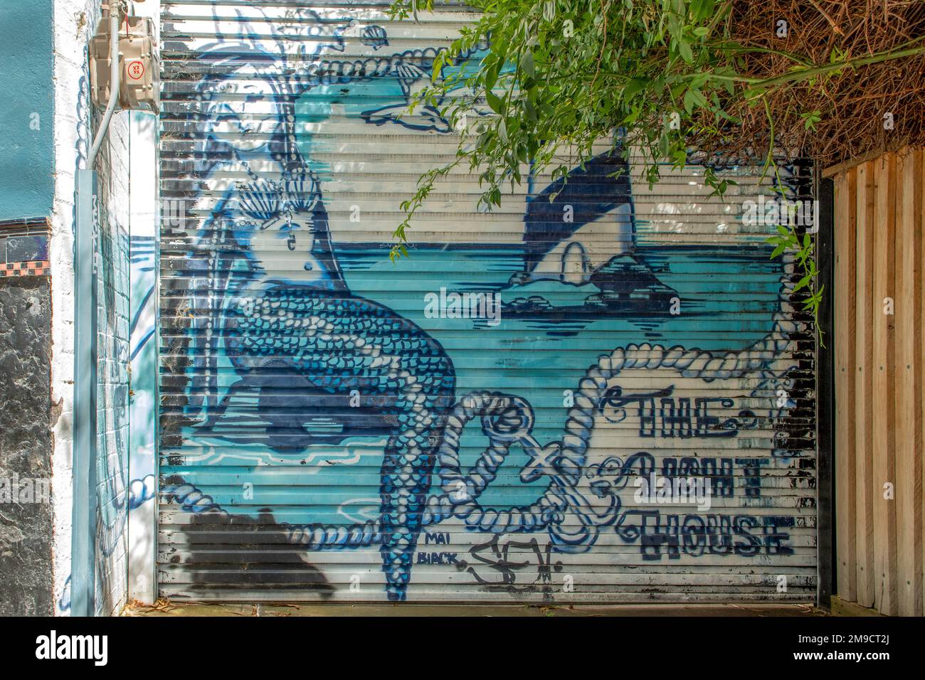 Mermaid and Lighthouse Street Art, Seddon, Victoria, Australia Stock ...