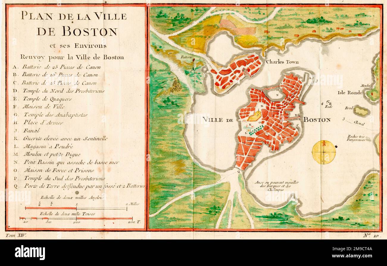 18th century Map of the town of Boston Stock Photo - Alamy