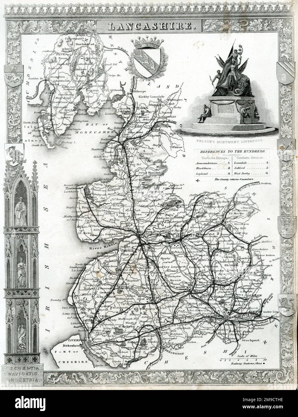 19th century Map of the county of Lancashire, England Stock Photo - Alamy