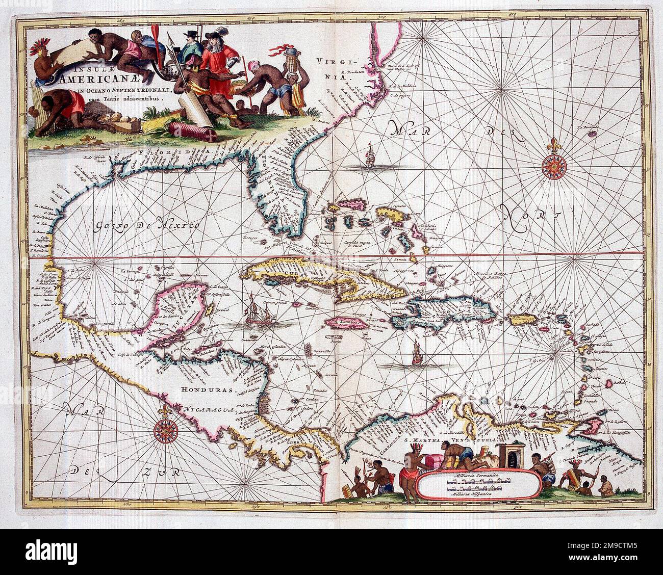 17th century Map of the Gulf of Mexico Stock Photo - Alamy