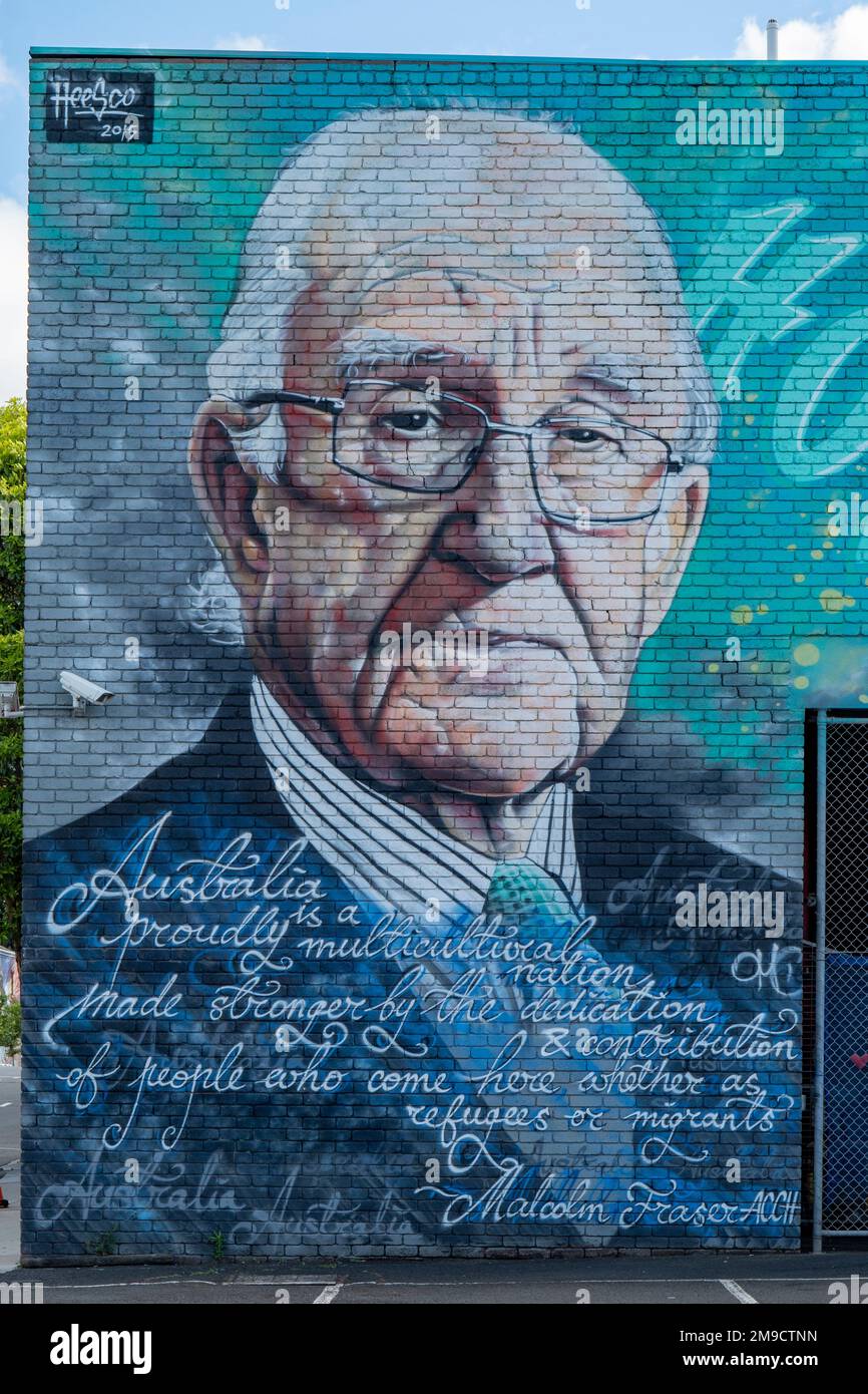 Malcom Fraser Street Art, Footscray, Victoria, Australia Stock Photo ...