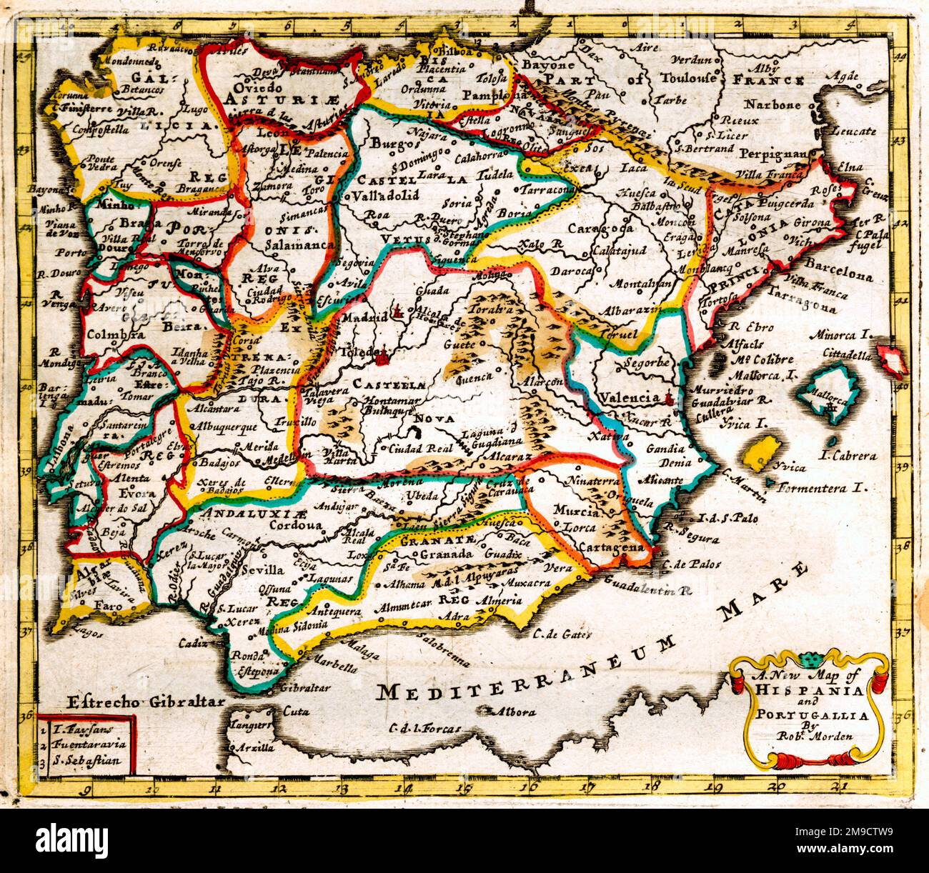 18th century Map of Spain and Portugal - A New Map of Hispania and ...