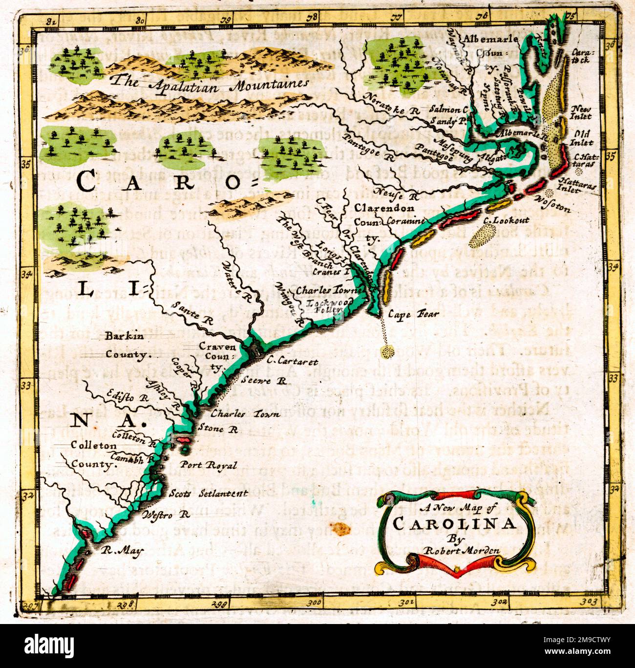 17th century Map of Carolina, America Stock Photo - Alamy