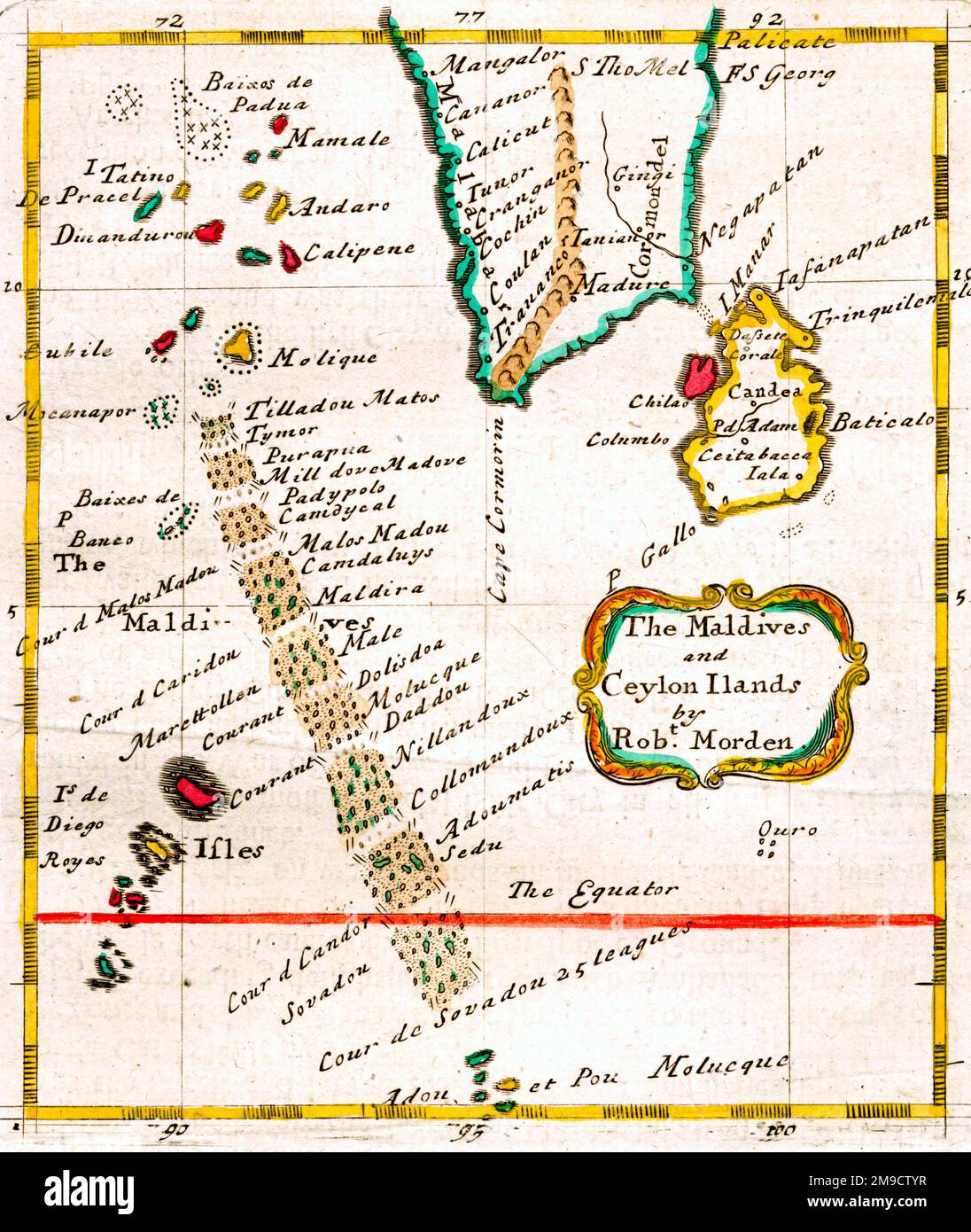 17th century Map of the Maldives and Ceylon Islands Stock Photo - Alamy