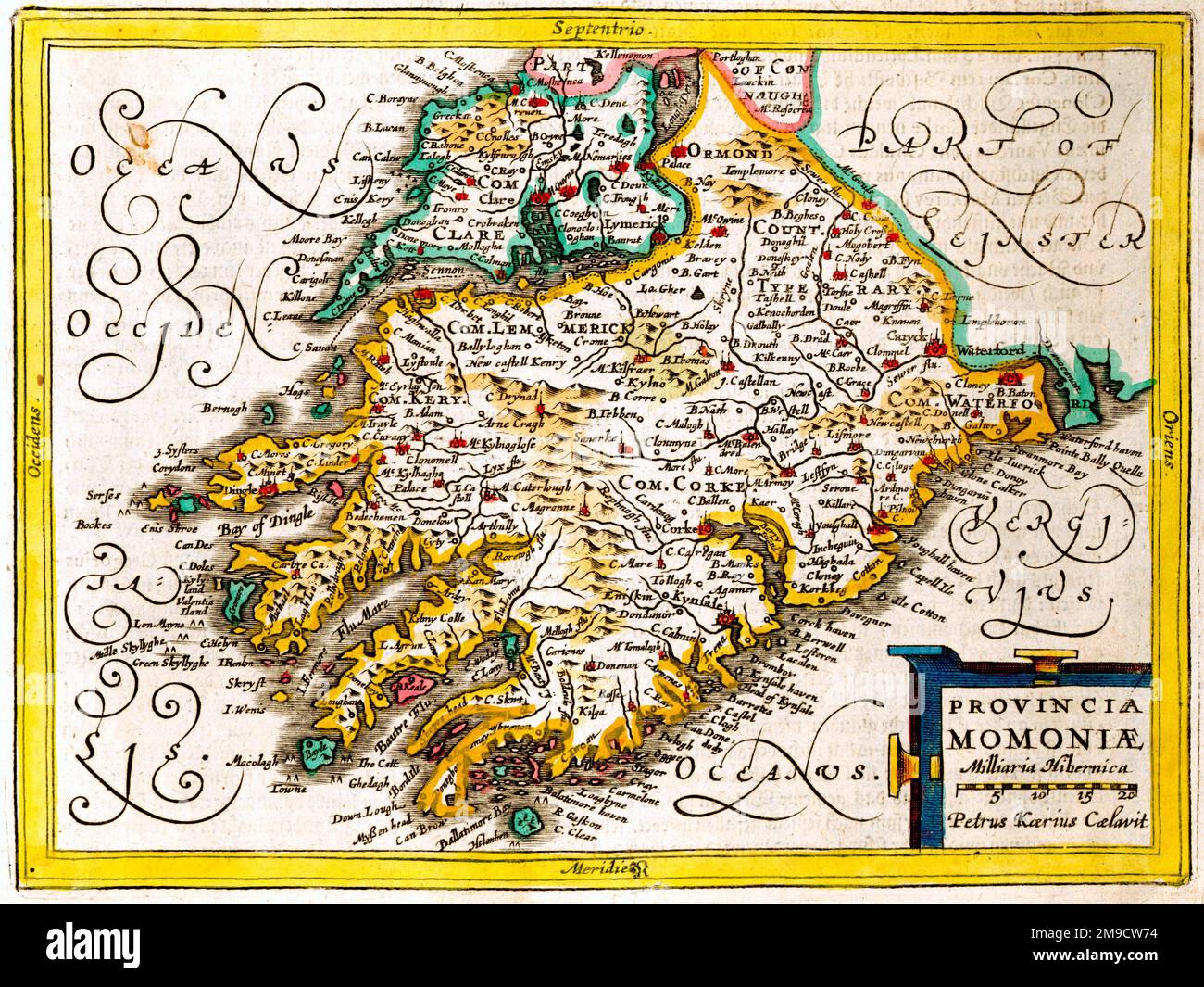 17th century Map of Provinciae Momoniae, Ireland, the counties of ...