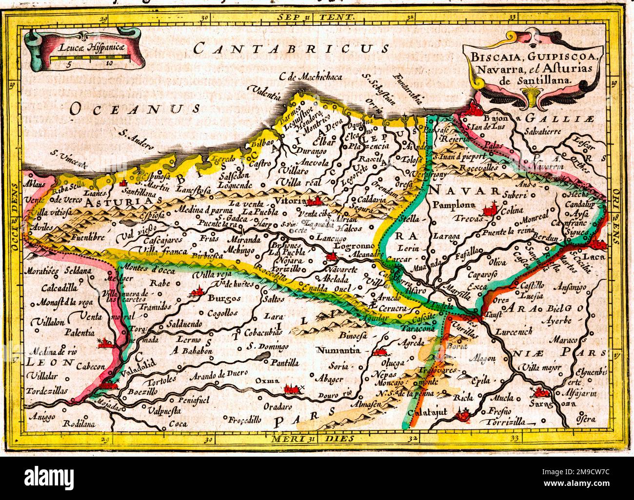 17th century Map of North Eastern Spain, Biscaia, Guipiscoa, Navarra ...