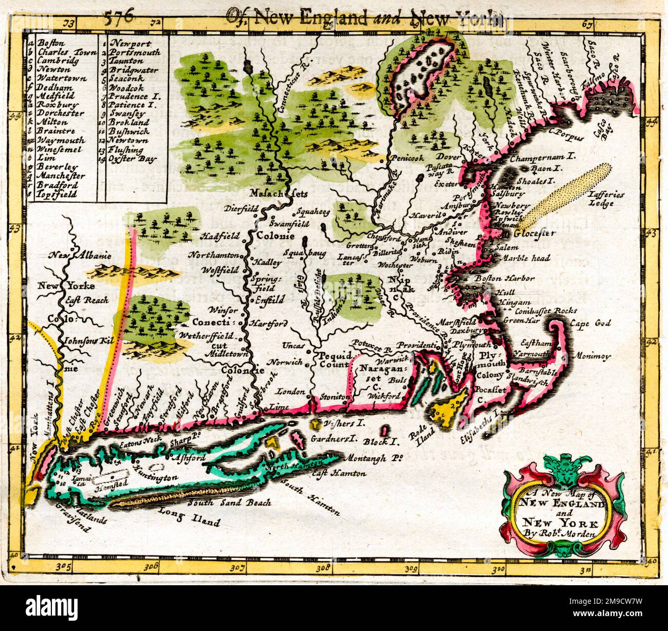 17th century Map of New England, New York, America Stock Photo - Alamy