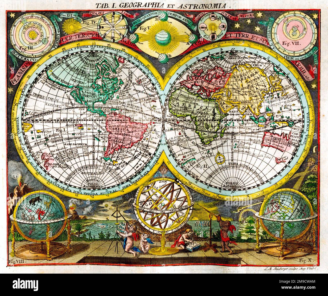 17th century double hemisphere Map of the World - Tab. I Geographia Et ...