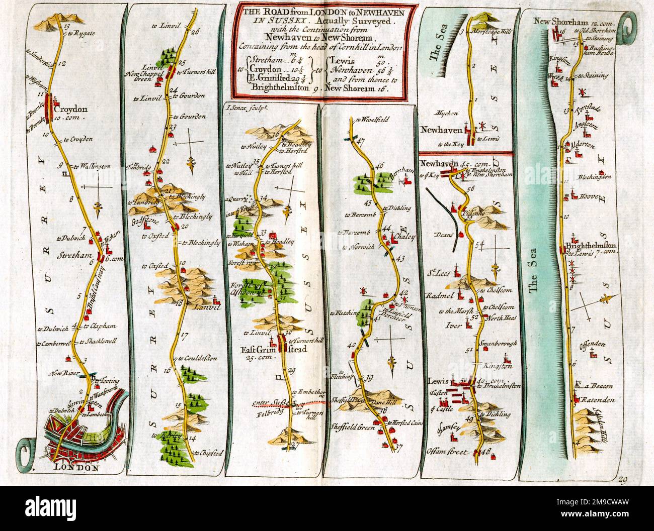 Map of the Road from London To Newhaven, England via Lewes and East ...