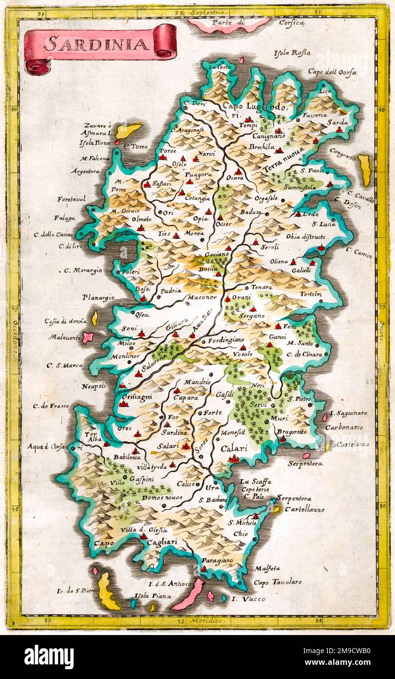 17th century Map of Sardinia Stock Photo - Alamy