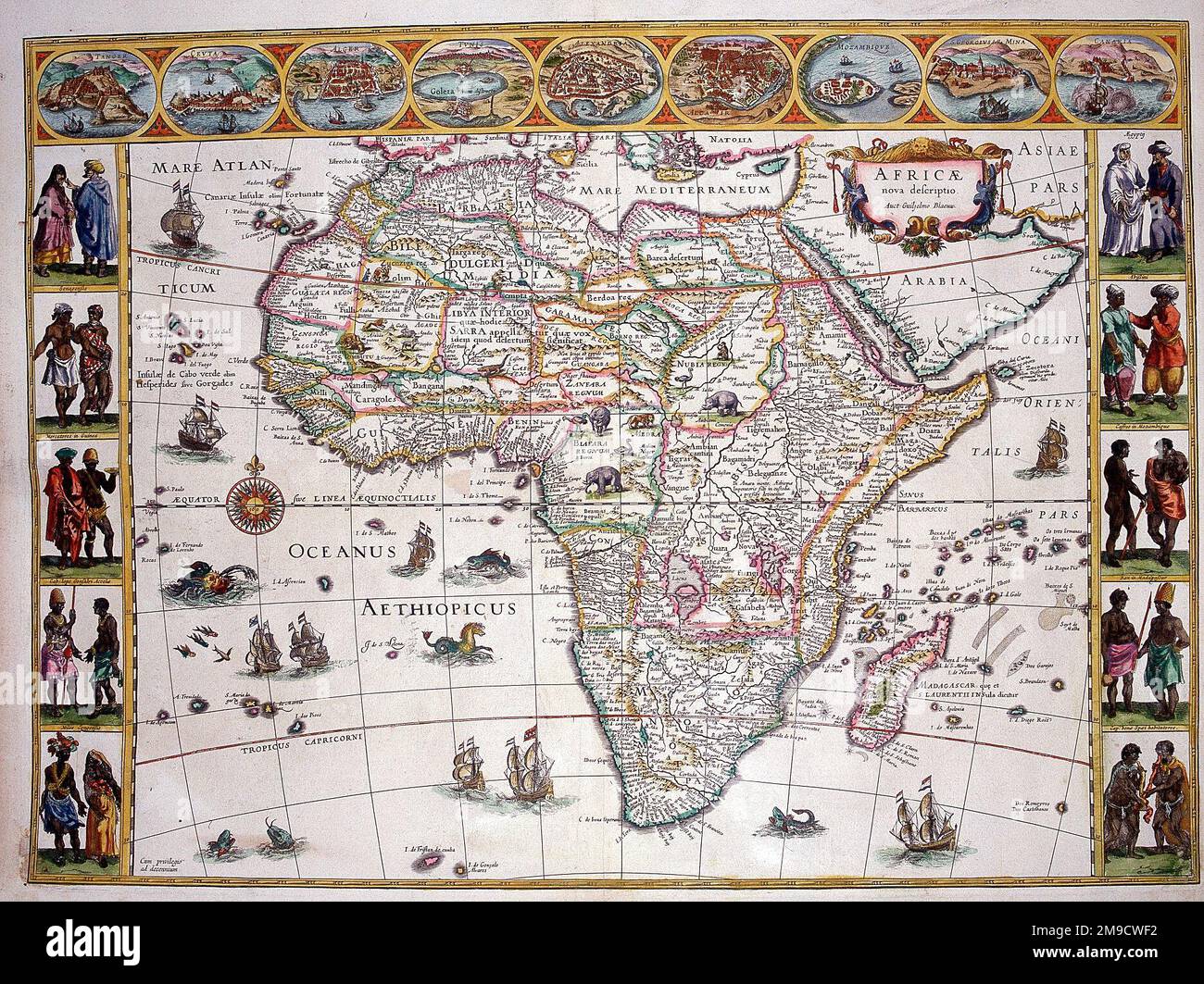 17th century Map of Africa showing cities and ports Stock Photo - Alamy
