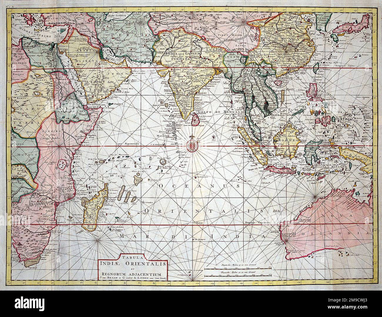18th century Map of Indian Ocean - Tabula India Orientalis Stock Photo ...