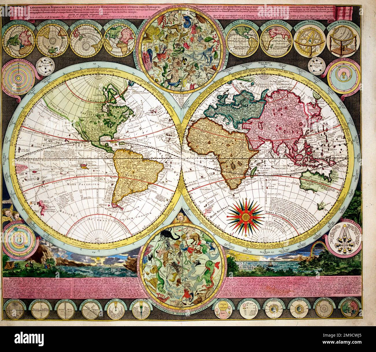 18th century Map of the World showing the routes of explorers ...