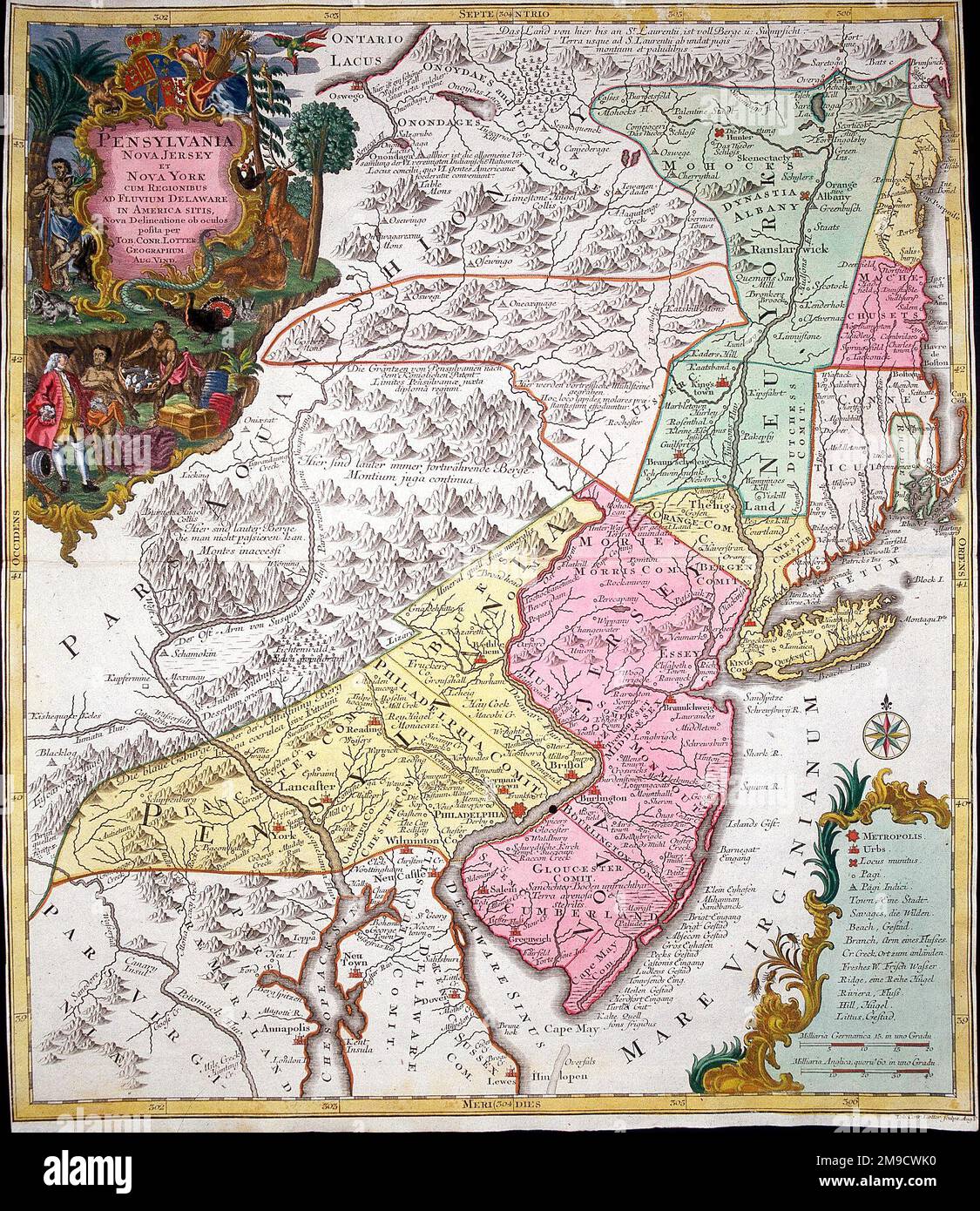 18th century Map of Pennsylvania - New Jersey - New York, America Stock ...