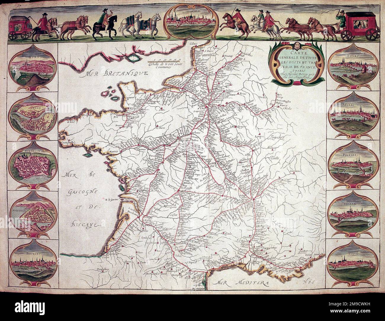 17th century Map of the Postal Routes of France Stock Photo - Alamy