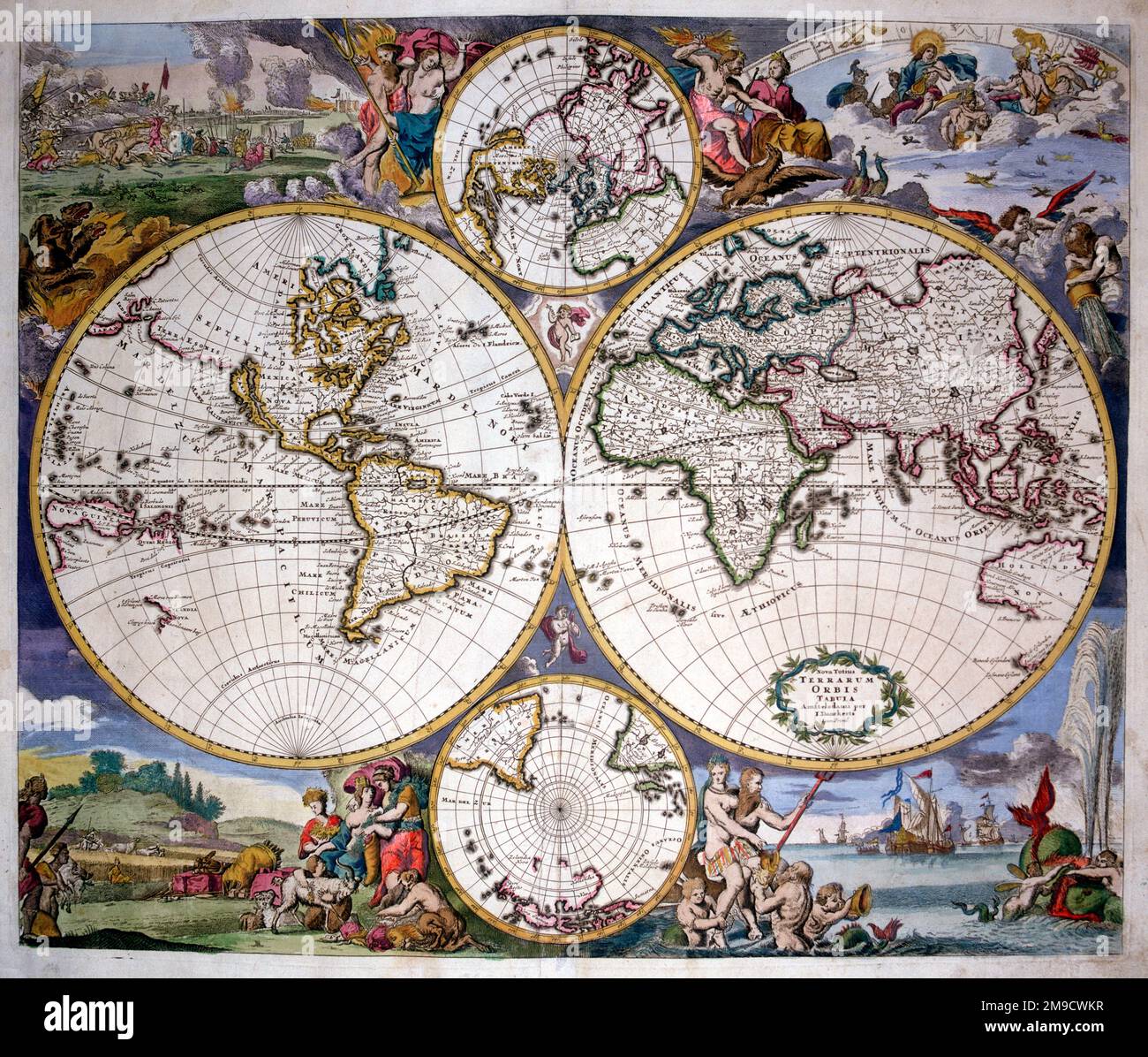 16th century Map of the World Hemispheres Stock Photo - Alamy