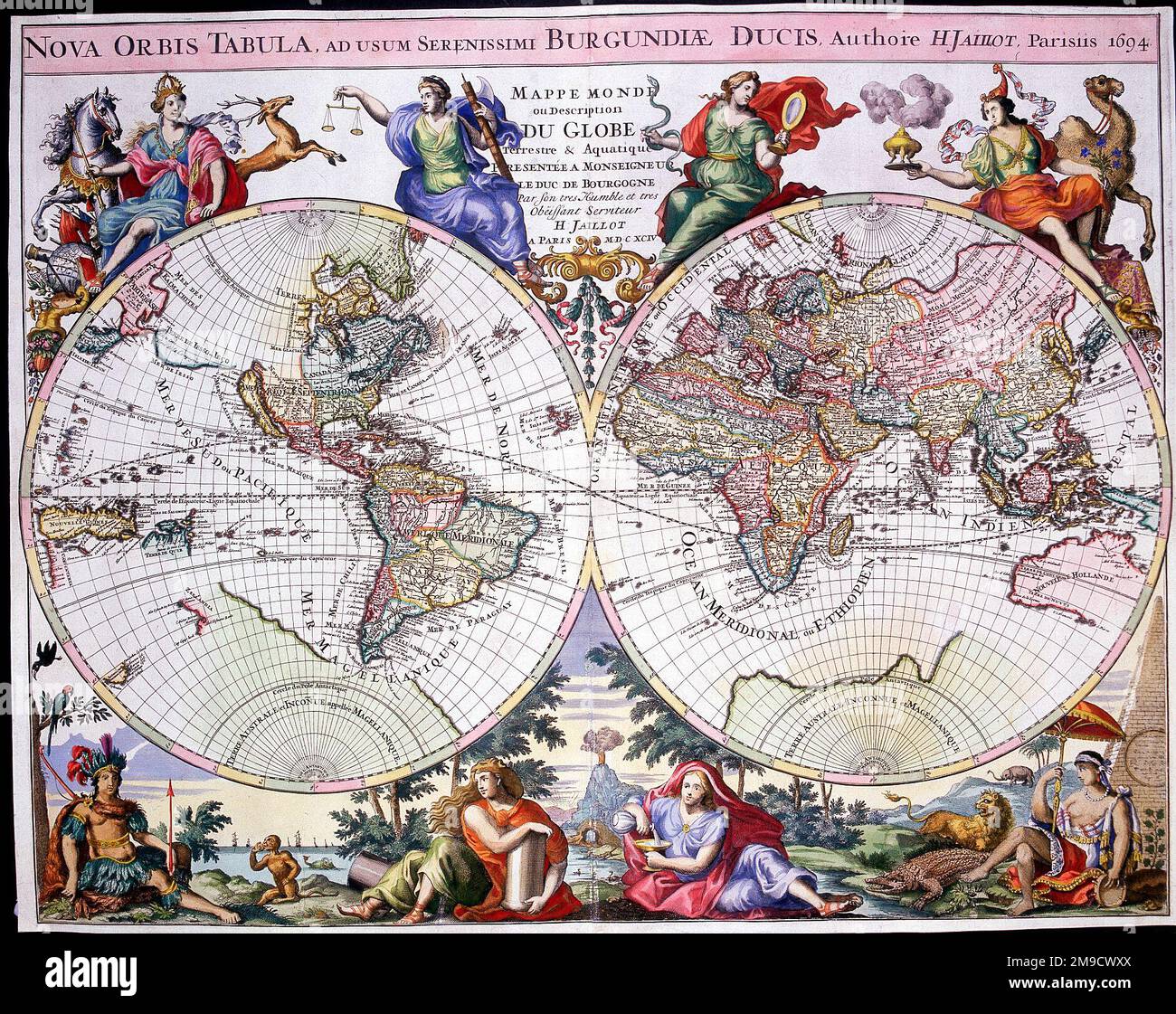 17th century Map of the World Hemispheres, Nova Orbis Tabula Stock Photo - Alamy