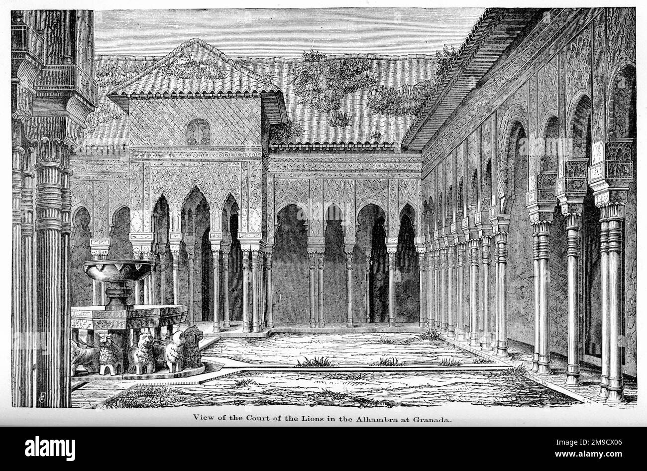 Alhambra palace of the lions Black and White Stock Photos & Images - Alamy