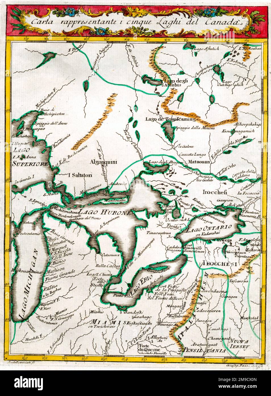 18th century Map of the Great Lakes, Canada - Carta Rappresentante I ...