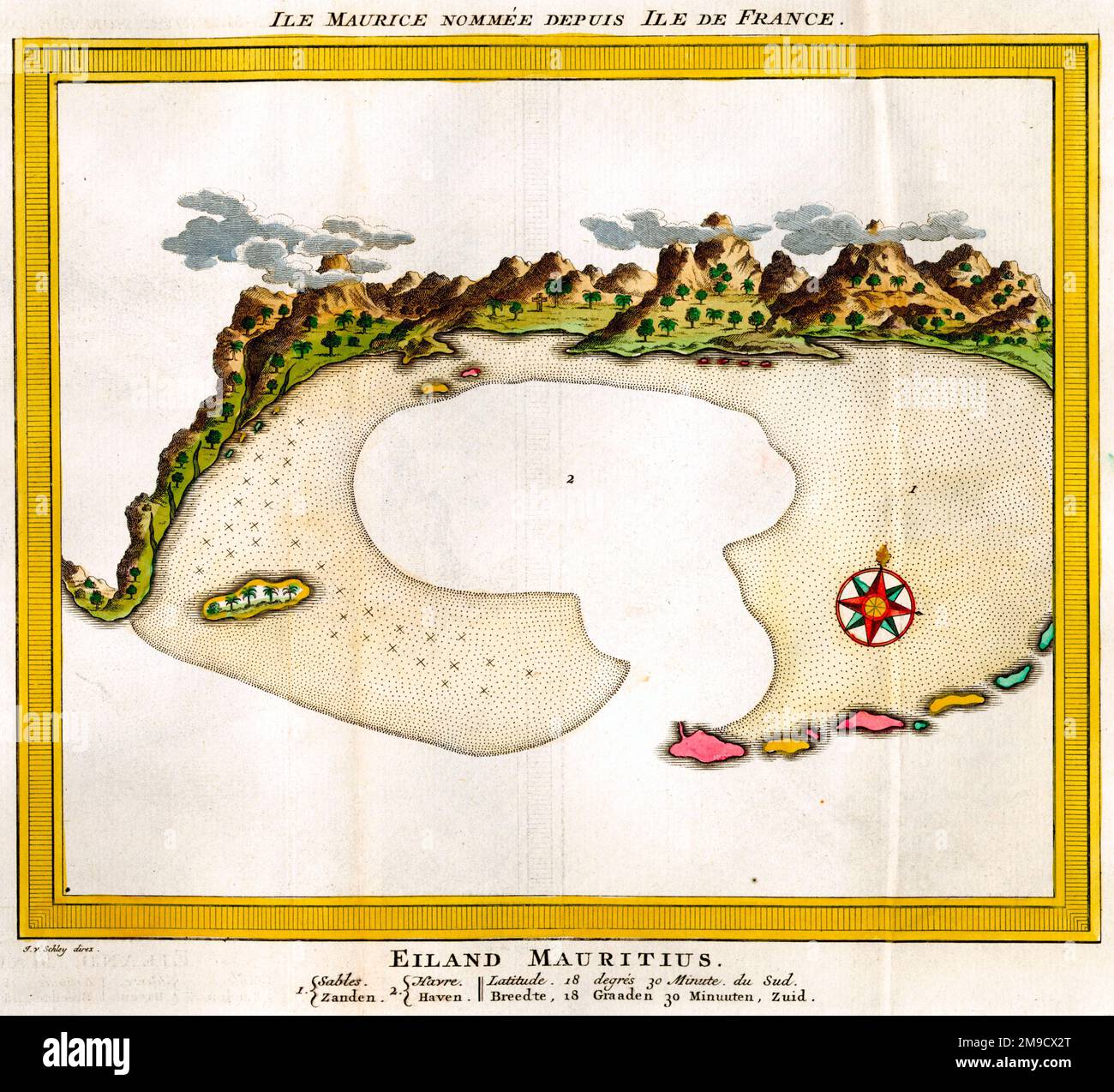 18th century Map of the Island of Mauritius, also known as the Ile ...