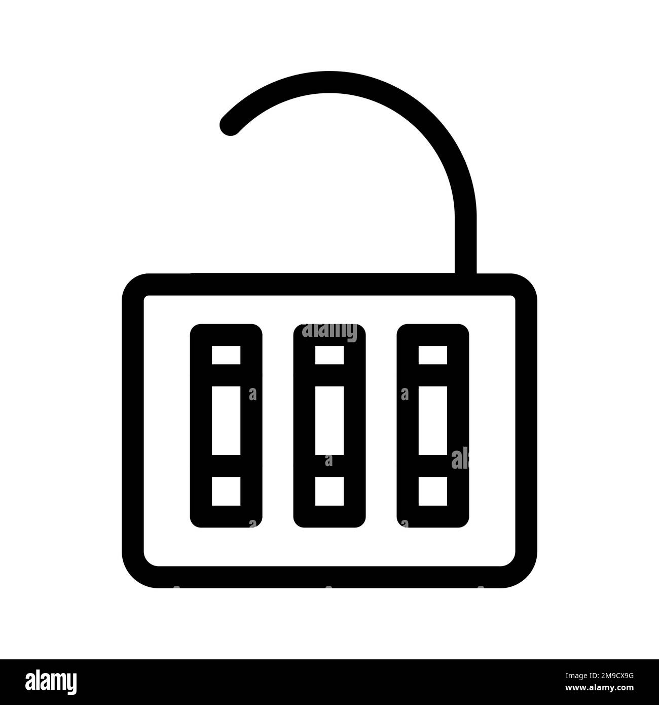 Combination lock open line icon isolated on white background. Black ...