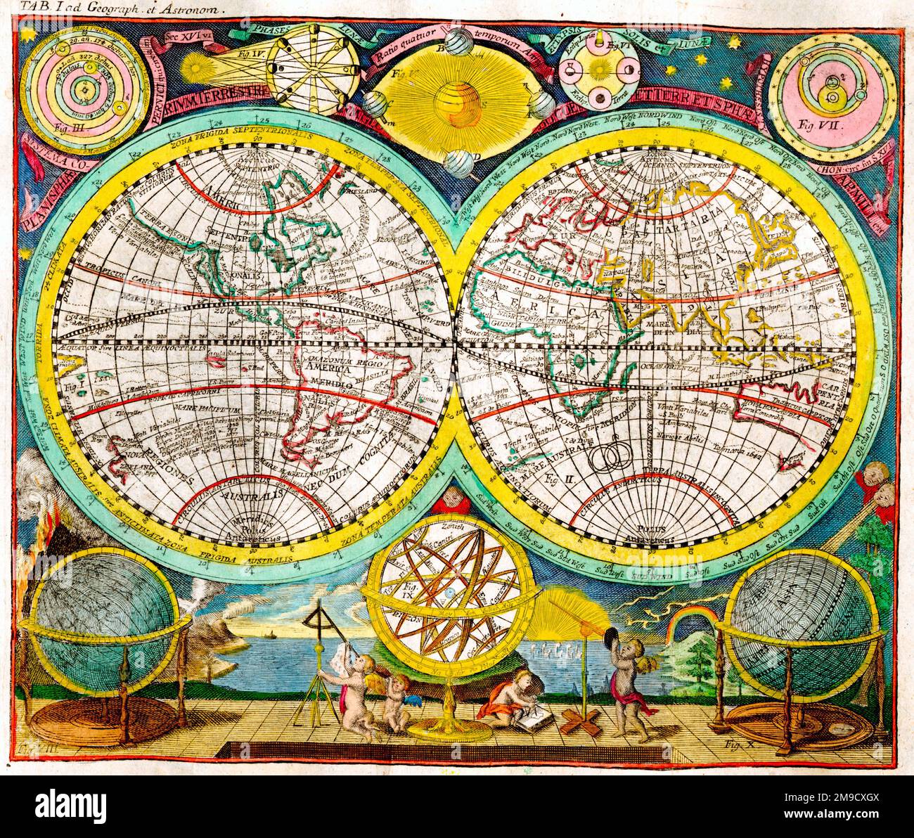 18th century World Map with Hemispheres - Planisphaerium Terrestre Cum ...