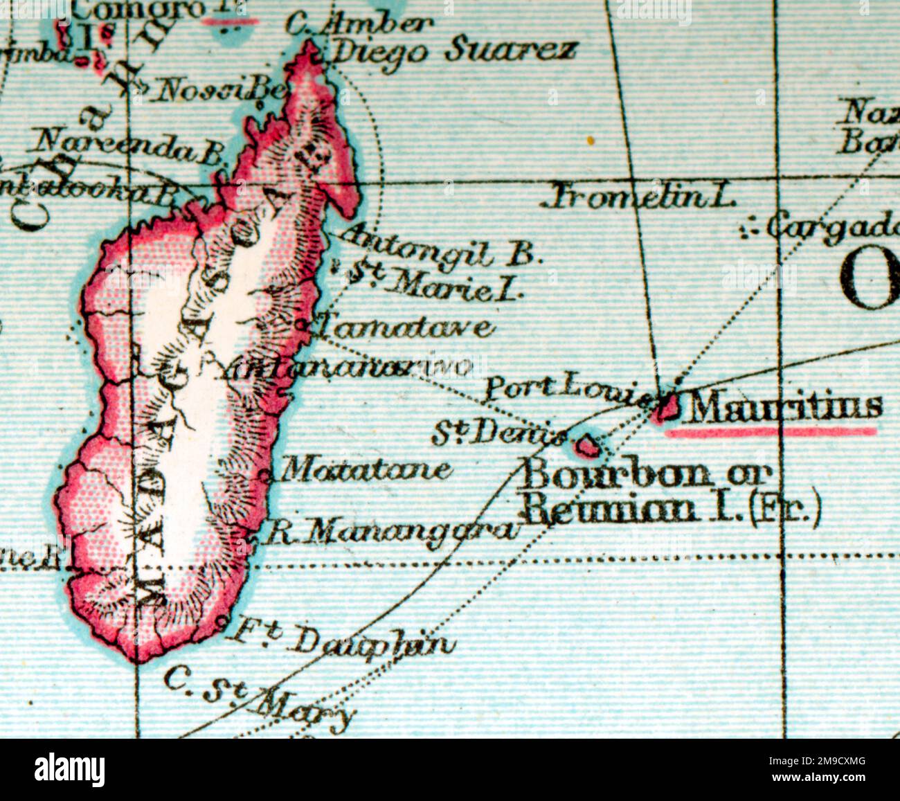 19th century Map Madagascar, Islands (Reunion - Mauritius Stock Photo ...