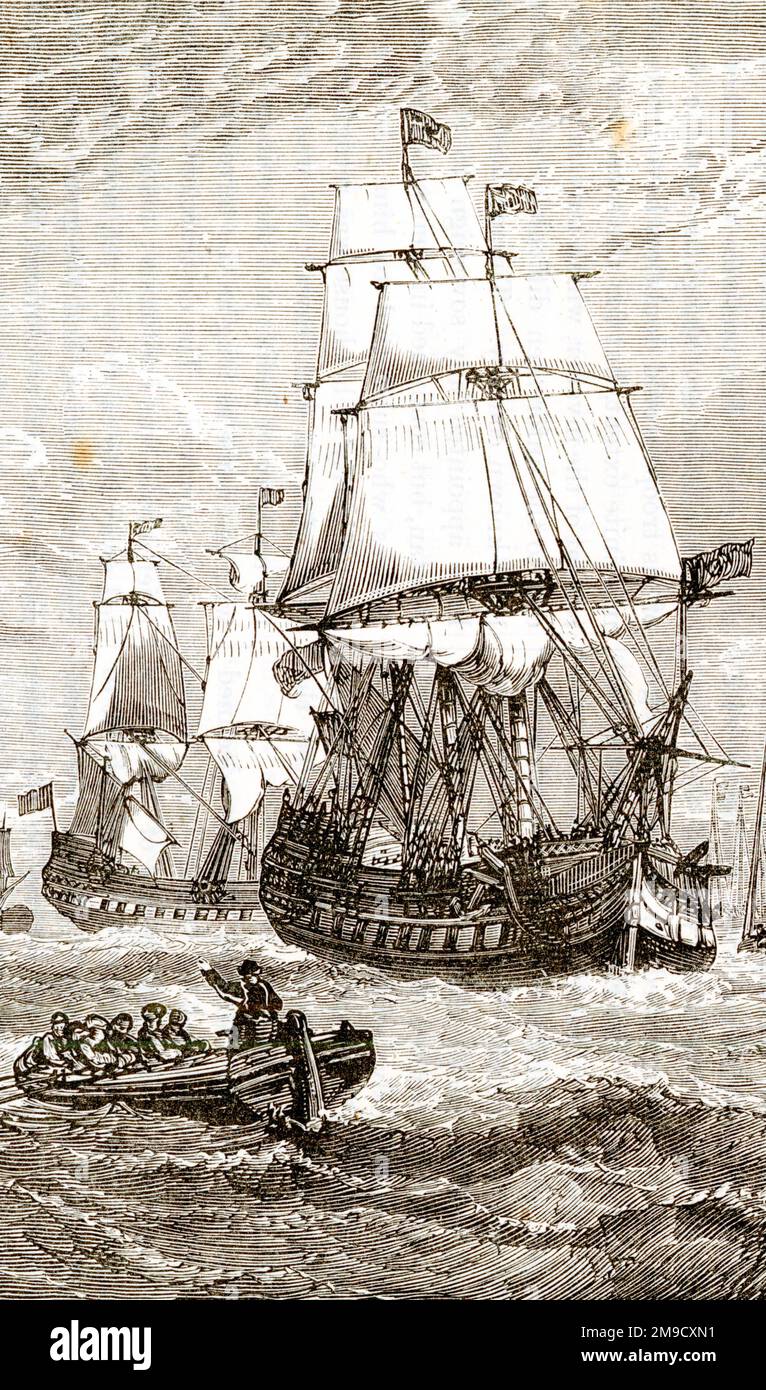 British Ship Leaving Port Stock Photo - Alamy