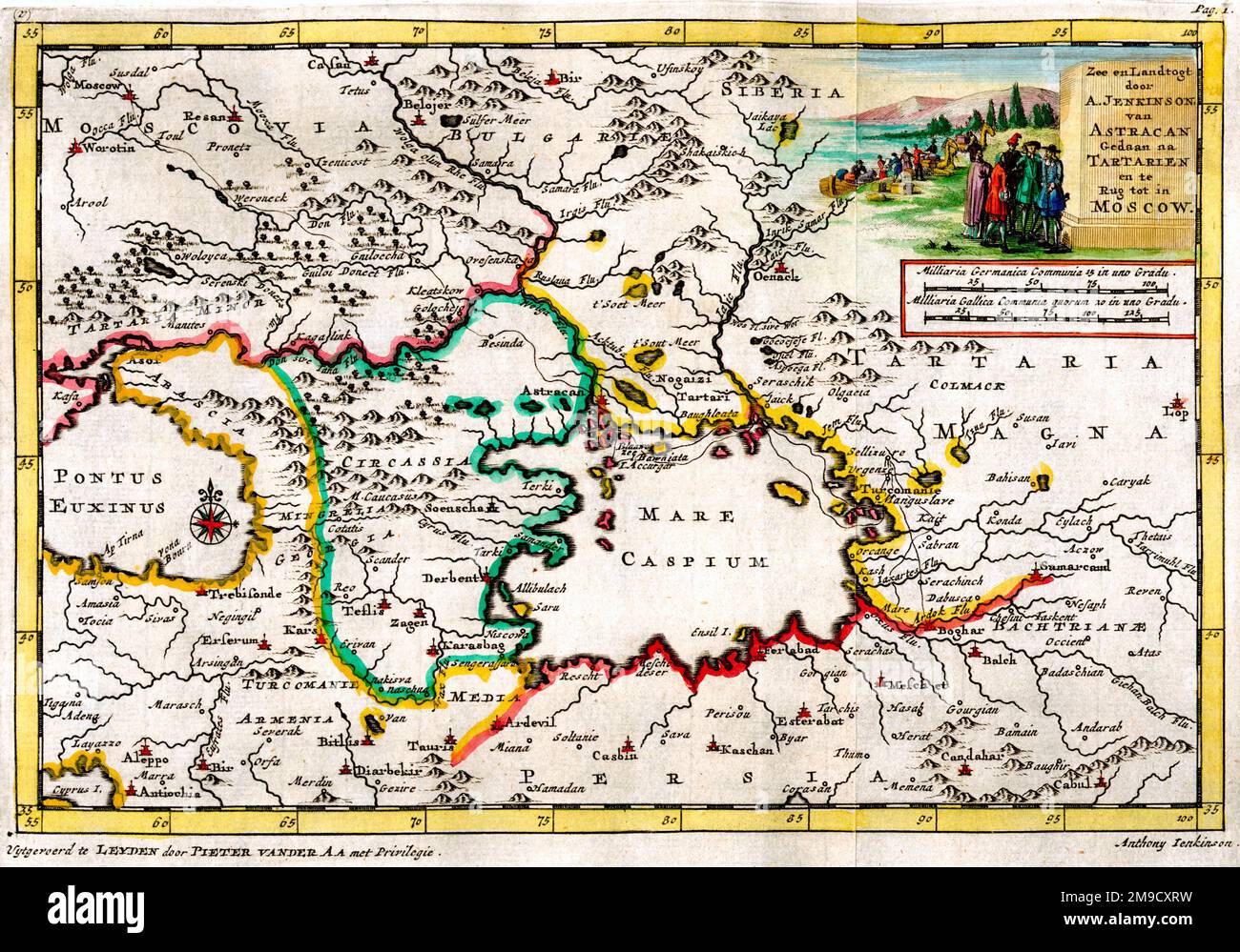 18th century map of Astracan, Tartary, Moscow, Caspian Sea Stock Photo ...