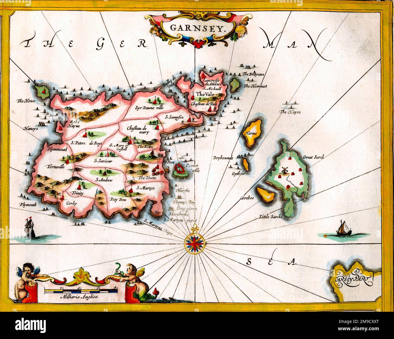17th century map of Guernsey Stock Photo - Alamy