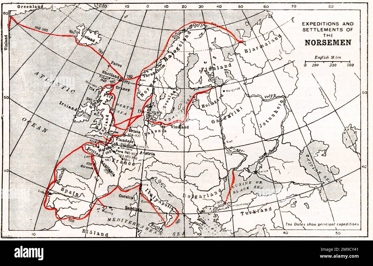 Map Showing Expeditions And Settlements Of The Norsemen Stock Photo - Alamy