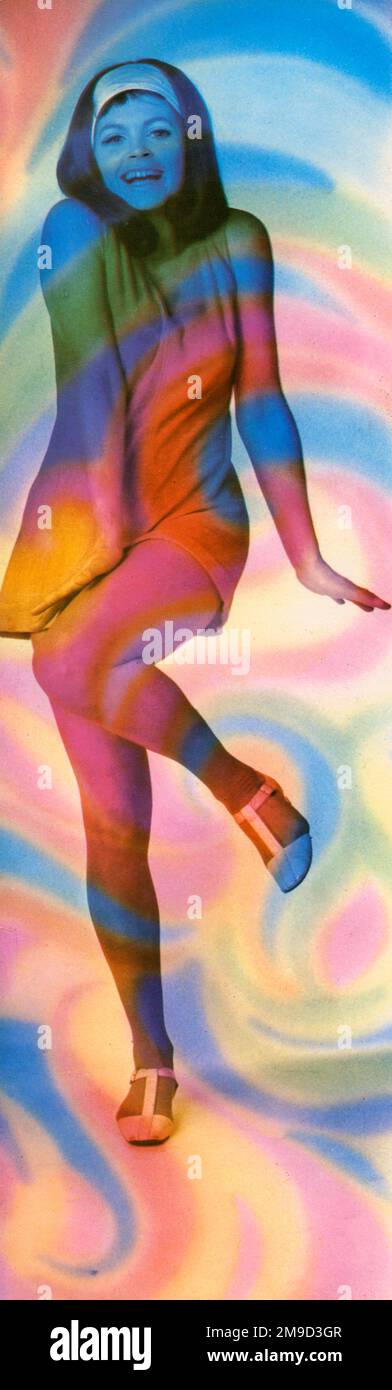 Female model in dynamic pose, with swirling psychedelic colours. Part ...