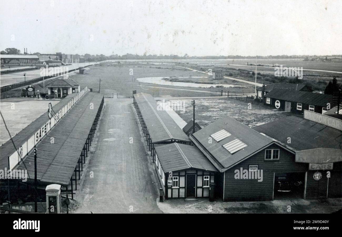 Brooklands - Tower view, Motoring village, race bays, press hut Stock ...