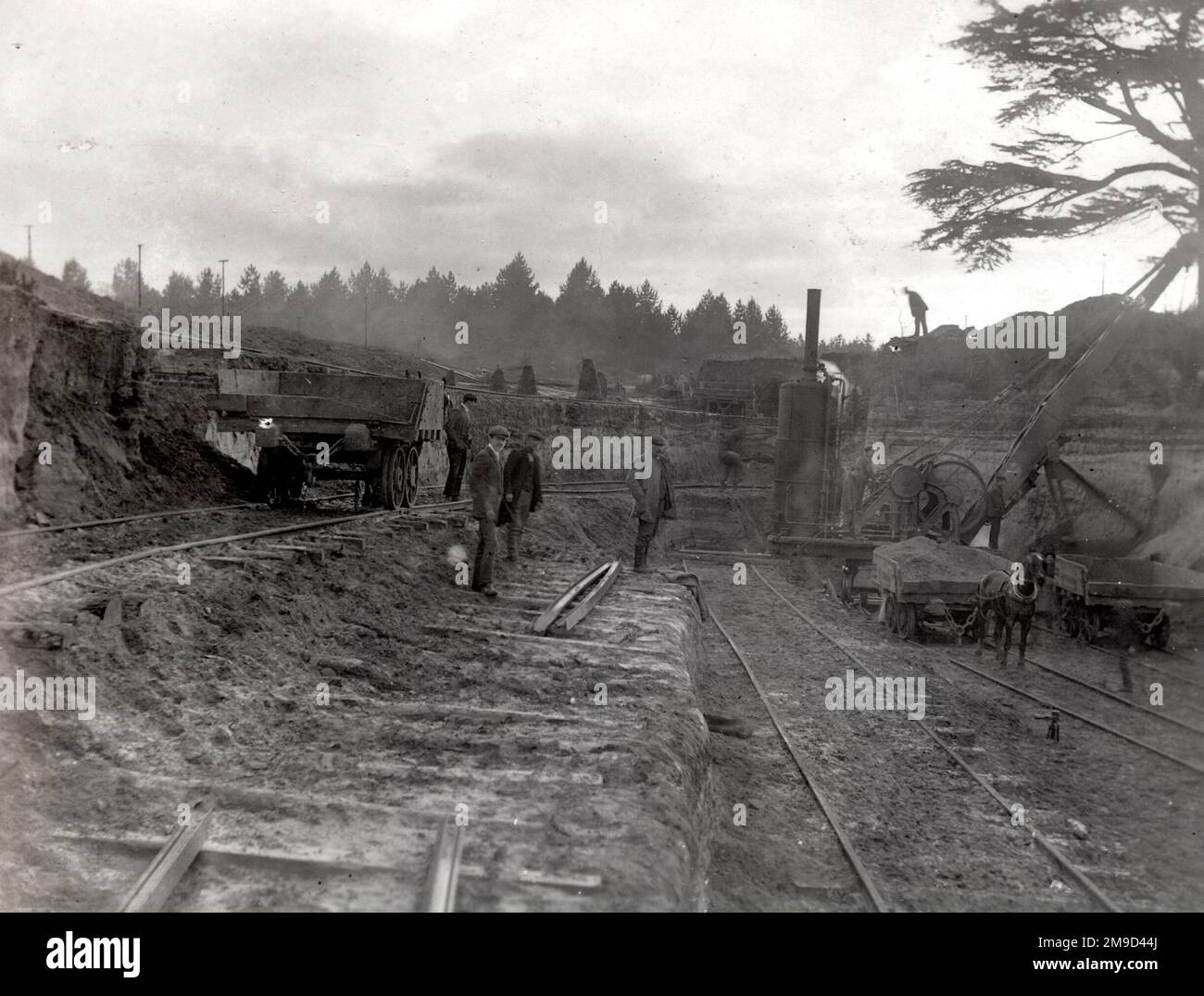 Track Construction - Levelling the Site 1906 with crane wagons and ...