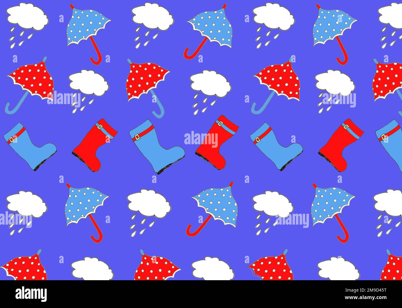 Pattern featuring wellies, umbrellas and rain clouds Stock Photo - Alamy