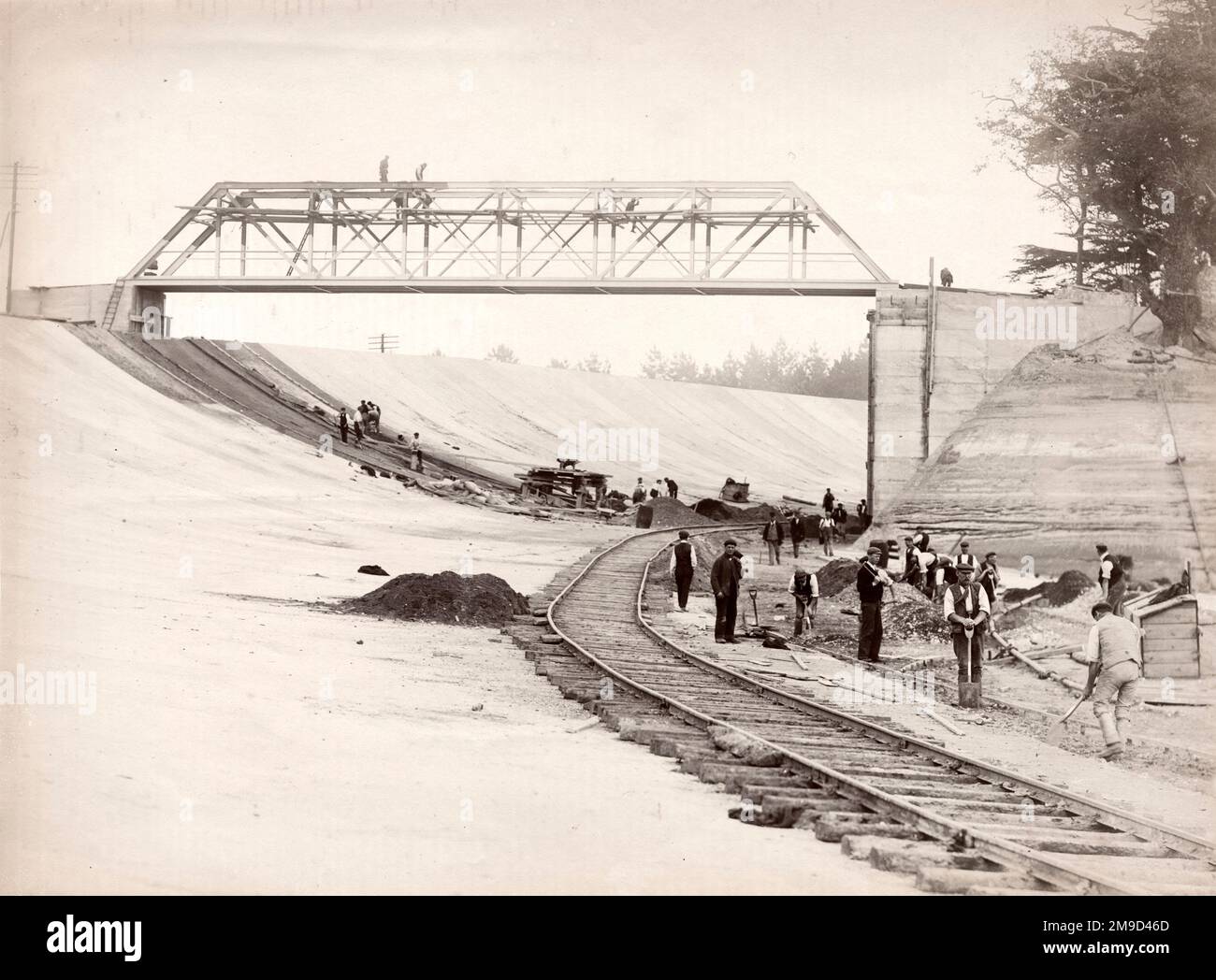 Track Construction - Under construction with footbridge Stock Photo - Alamy